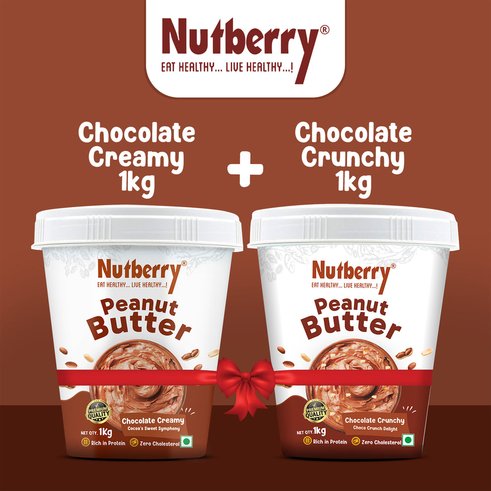 CHOCOLATE CREAMY 1KG + CHOCOLATE CRUNCHY 1KG COMBO PEANUT BUTTER – NUTBERRY
